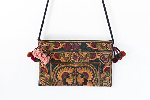 changnoi Mocha Bird Hill Tribe Crossbody Bag Hmong Embroidered Thai Fair Trade