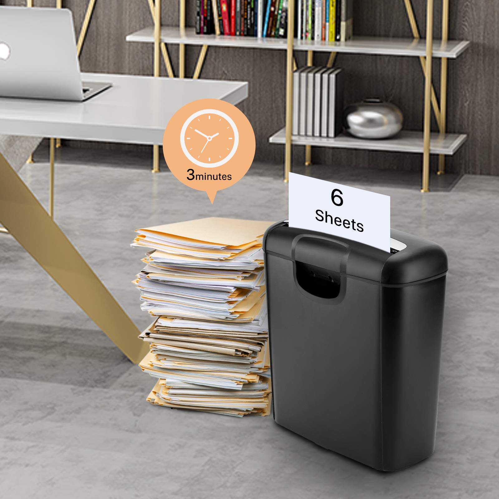 Paper , 110V 6-Sheet Strip Cut Straight Cut Home Paper Shredders Credit Card Office Machine for Office Home Use Electric , 12.8 x 11.4 x 5.5in, Black
