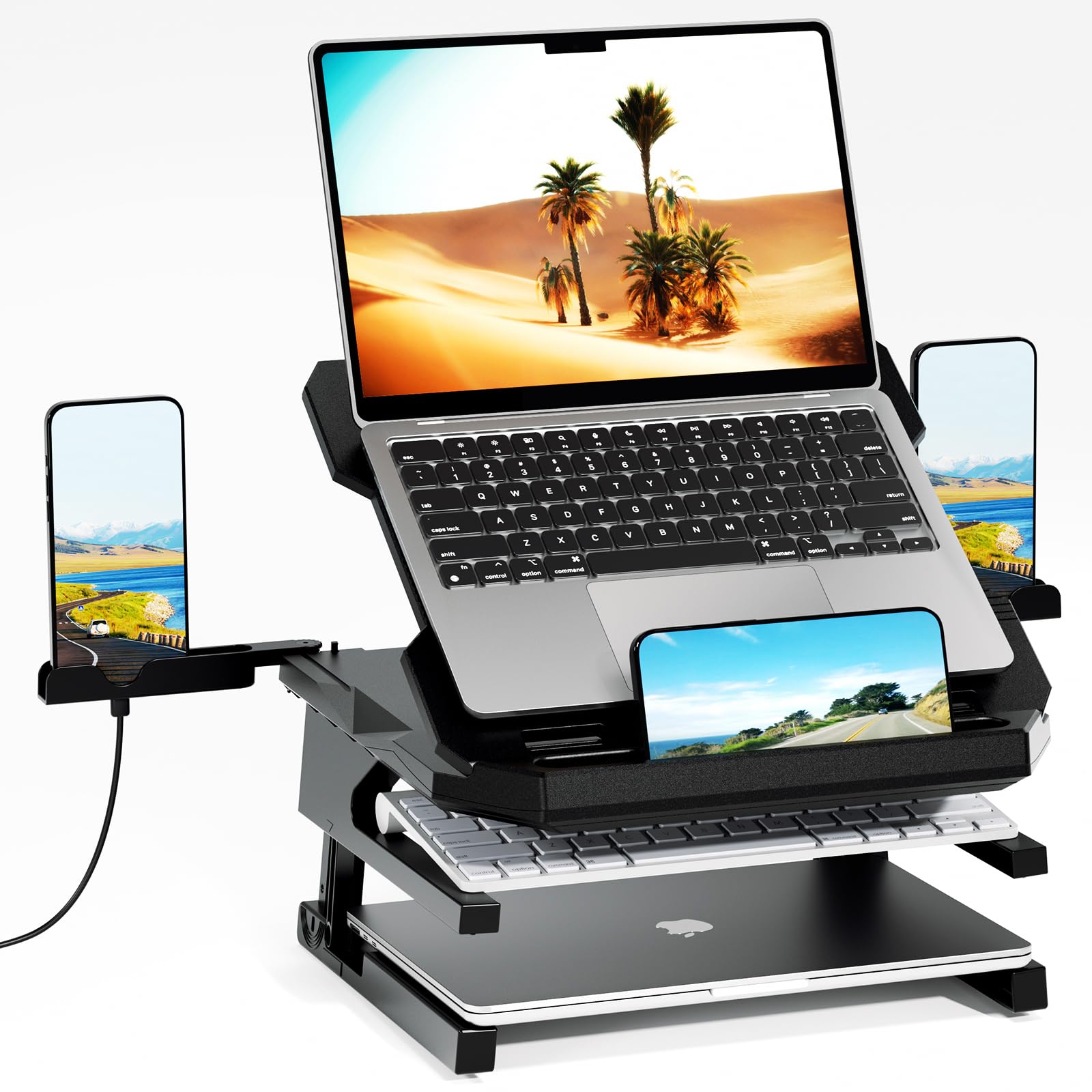 OImaster Laptop Stand Phone Stand Extended Laptops Riser Elevator 3 Height Adjustable Up to 10 Inches Rotatable Base for Desk Suit for Laptop Tablet 10 to 17 Inches