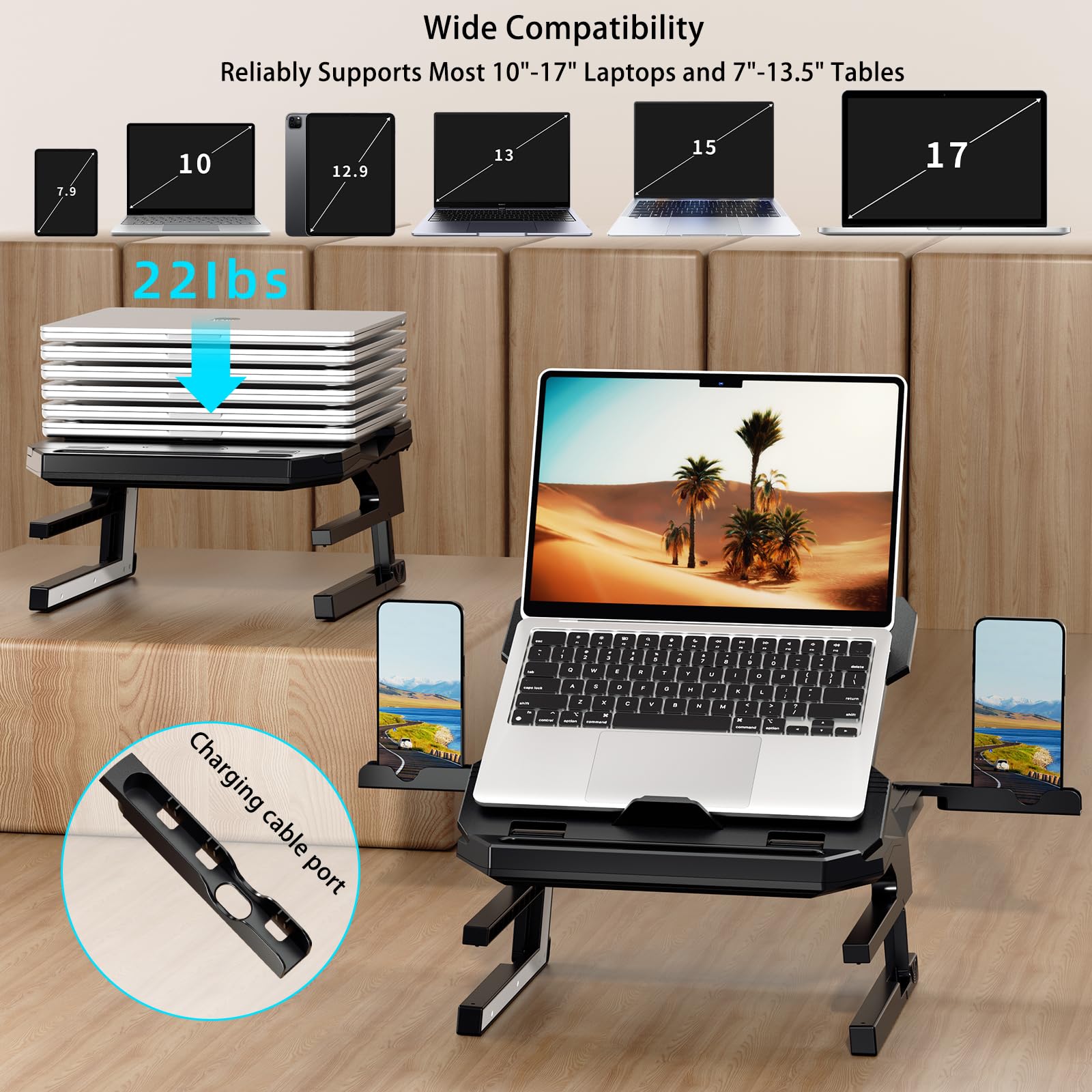 OImaster Laptop Stand Phone Stand Extended Laptops Riser Elevator 3 Height Adjustable Up to 10 Inches Rotatable Base for Desk Suit for Laptop Tablet 10 to 17 Inches
