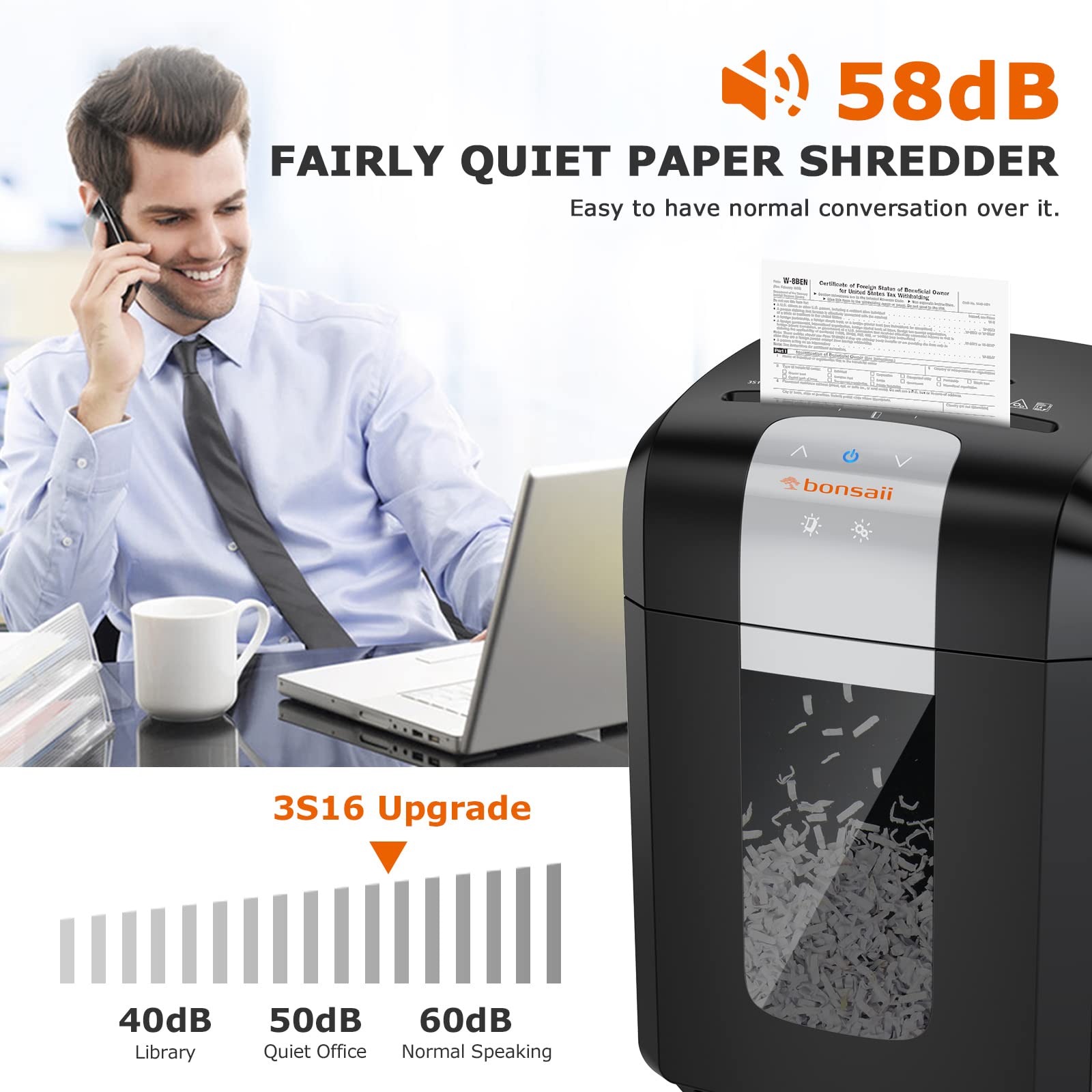Bonsaii 14 Sheet Paper Shredder for Office, 60-Mins Cross-Cut P-4 Level Paper Shredder Shreddable Document/Mails/CDs/Credit Cards with 4.2 Gal Pullout Basket, Jam Proof & 4 Casters(3S16 Upgrade)