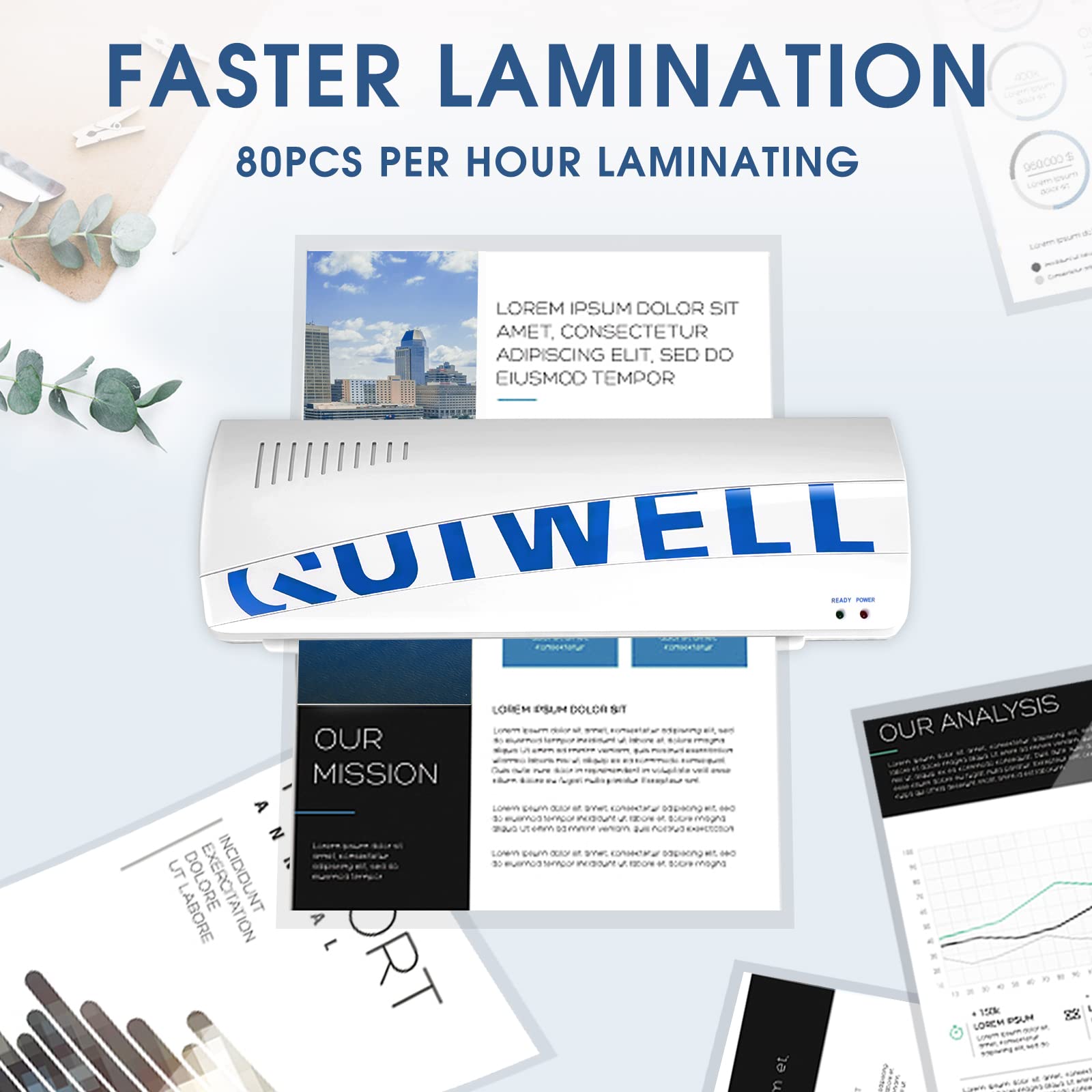QUIWELL 9 in 1 Laminator, Laminator Machine with 20 Laminating Sheets, 9 Inches Thermal Laminating Machine with Paper Trimmer, Corner Rounder, Hole Punch, Bonus Busy Book for Home Office School Use