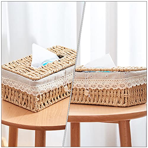 Cabilock Tissue Holders Decorative Woven Tissue Box Cover Rustic Tissue Box Retro Rectangular Rattan Tissue Holder for Disposable Paper Facial Tissues Car Tissue Holder