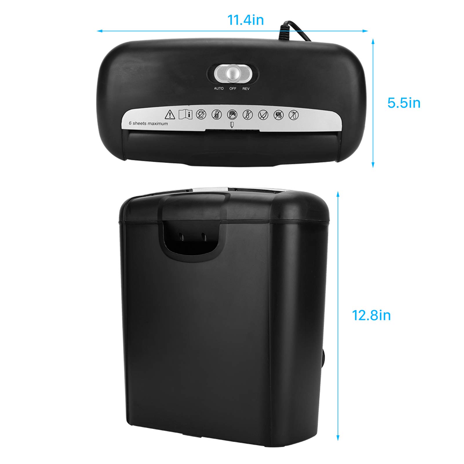 Paper , 110V 6-Sheet Strip Cut Straight Cut Home Paper Shredders Credit Card Office Machine for Office Home Use Electric , 12.8 x 11.4 x 5.5in, Black