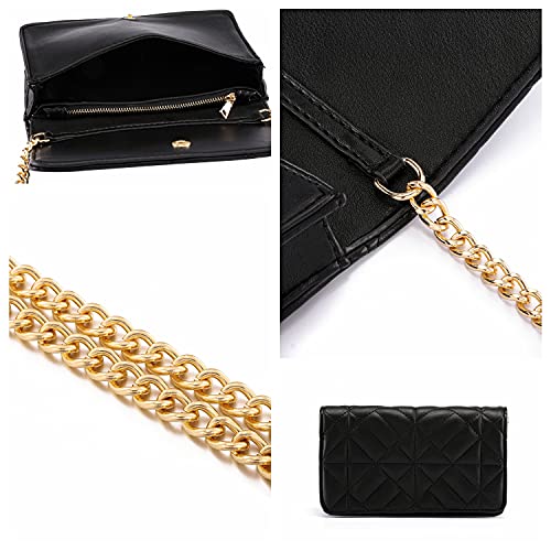 Ayliss Mini Women Crossbody Handbag Shoulder Handbags Evening Clutch Cellphone Wallet Purse PU Leather Bag with Chain (Black, Mini)