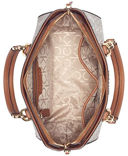 Calvin Klein Lucy Triple Compartment Satchel, Almond/Taupe/Caramel Embossed