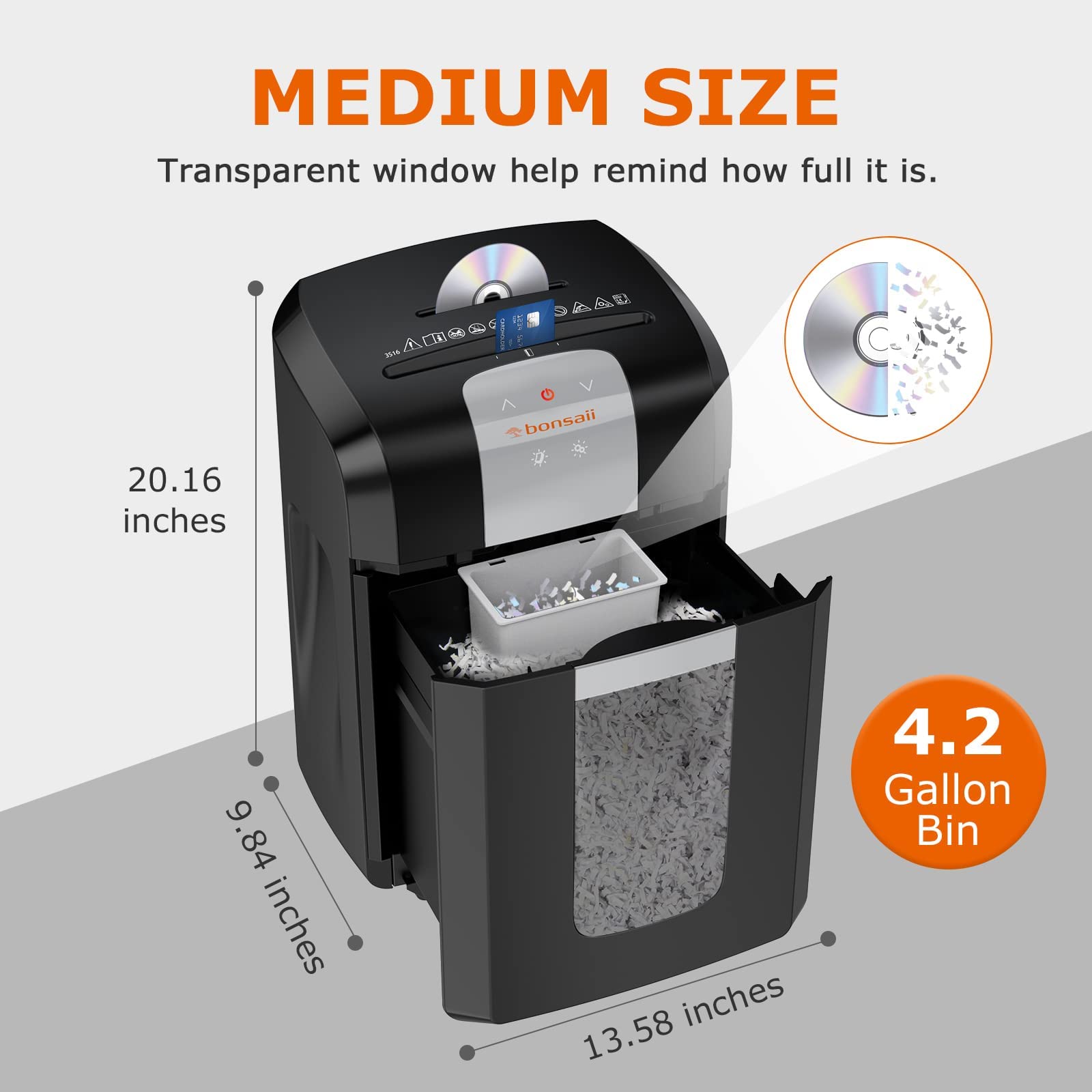 Bonsaii 14 Sheet Paper Shredder for Office, 60-Mins Cross-Cut P-4 Level Paper Shredder Shreddable Document/Mails/CDs/Credit Cards with 4.2 Gal Pullout Basket, Jam Proof & 4 Casters(3S16 Upgrade)