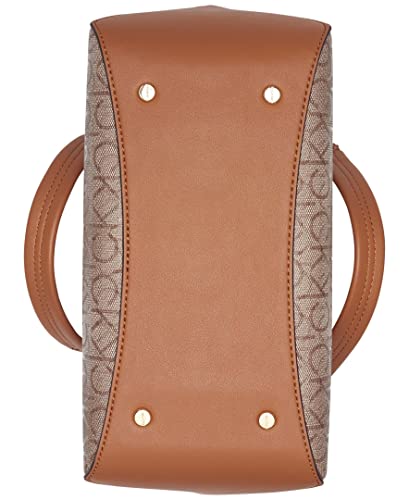 Calvin Klein Lucy Triple Compartment Satchel, Almond/Taupe/Caramel Embossed