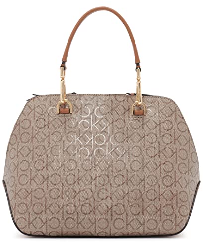 Calvin Klein Lucy Triple Compartment Satchel, Almond/Taupe/Caramel Embossed