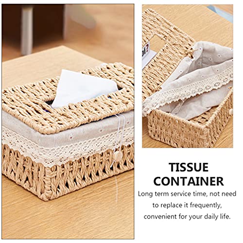 Cabilock Tissue Holders Decorative Woven Tissue Box Cover Rustic Tissue Box Retro Rectangular Rattan Tissue Holder for Disposable Paper Facial Tissues Car Tissue Holder