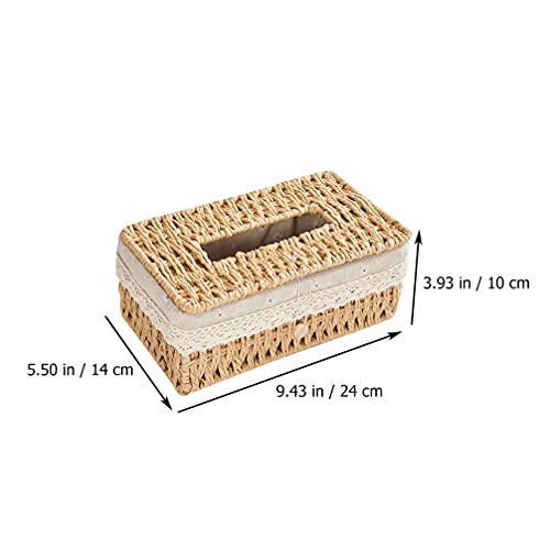 Cabilock Tissue Holders Decorative Woven Tissue Box Cover Rustic Tissue Box Retro Rectangular Rattan Tissue Holder for Disposable Paper Facial Tissues Car Tissue Holder
