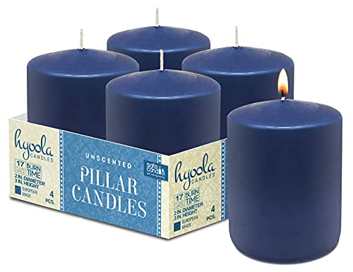 Hyoola Midnight Blue Pillar Candles 2x3 Inch - 4 Pack Unscented Pillar Candles - European Made