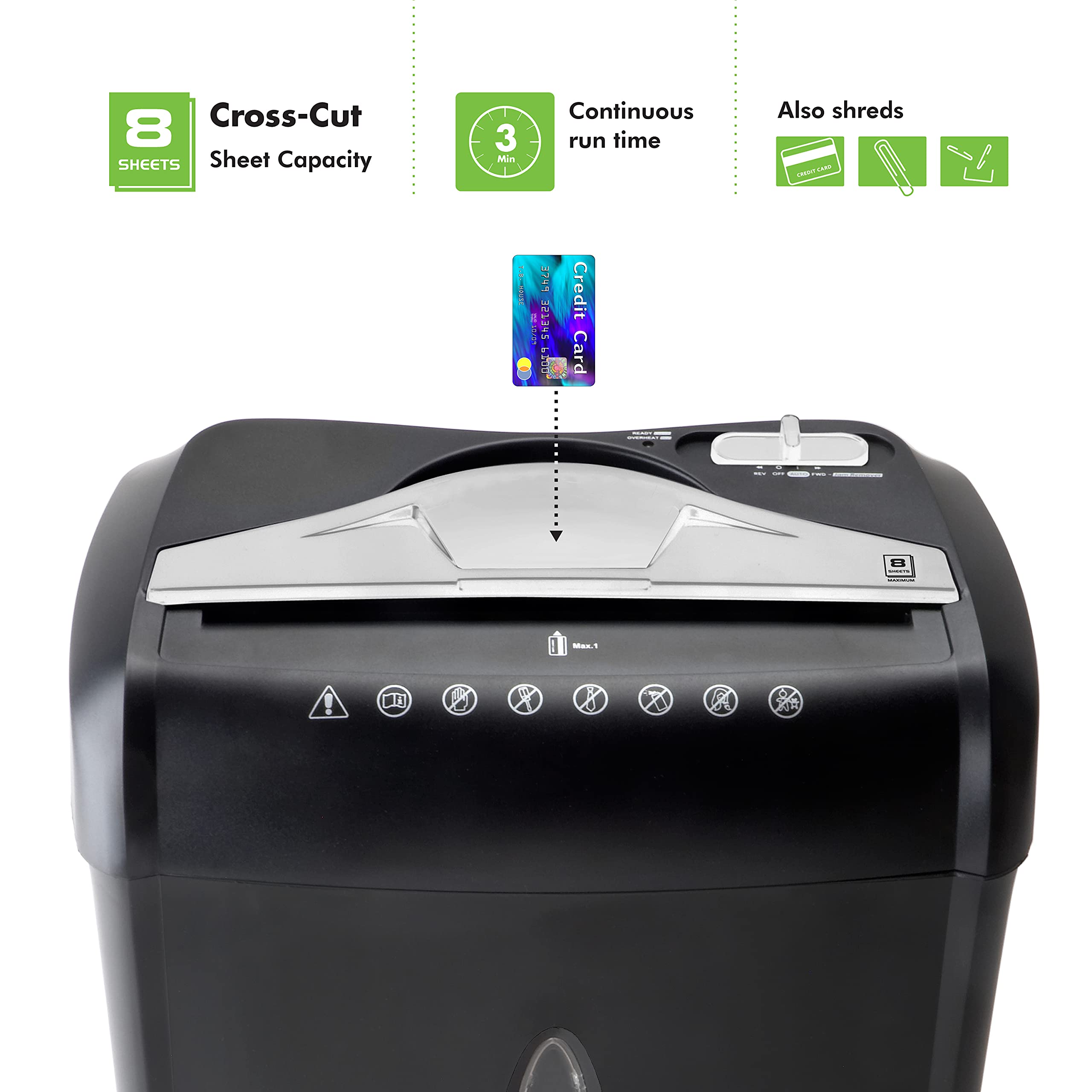 Aurora High Security Paper and Credit Card Shredder with 3.7-Gallon Wastebasket, 8-Sheet Cross-Cut with Basket