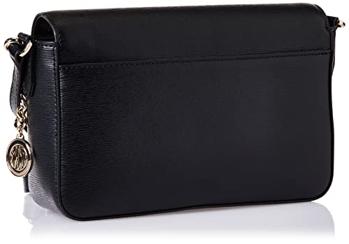 DKNY womens Dkny Bryant Md Flap Crossbody, Black/Gold, One Size US