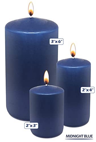 Hyoola Midnight Blue Pillar Candles 2x3 Inch - 4 Pack Unscented Pillar Candles - European Made
