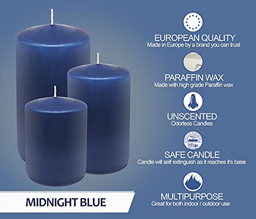 Hyoola Midnight Blue Pillar Candles 2x3 Inch - 4 Pack Unscented Pillar Candles - European Made