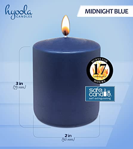 Hyoola Midnight Blue Pillar Candles 2x3 Inch - 4 Pack Unscented Pillar Candles - European Made