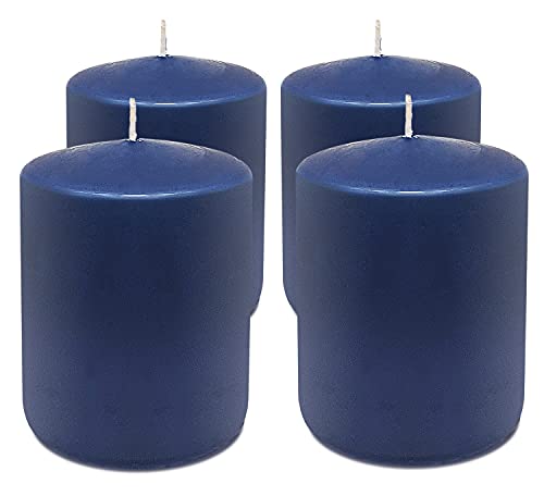 Hyoola Midnight Blue Pillar Candles 2x3 Inch - 4 Pack Unscented Pillar Candles - European Made