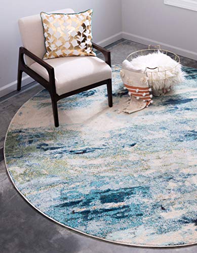 Unique Loom Chromatic Collection Modern & Vibrant Abstract Area Rug For Any Home DĂŠcor (6' 0 x 6' 0 Round, Light Blue/Beige)