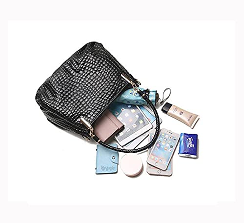 SMALL BLUE Women Synthetic PU Leather Tote Hobo Shoulder Hit the color Crossbody Bag Large capacity Clutches Satchels-Black