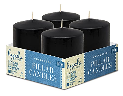 Hyoola Black Pillar Candles 2x3 Inch - 4 Pack Unscented Pillar Candles - European Made