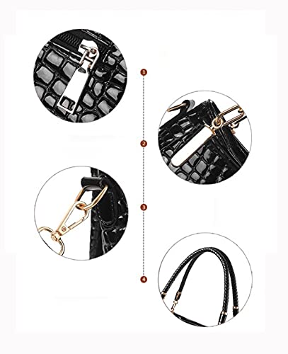 SMALL BLUE Women Synthetic PU Leather Tote Hobo Shoulder Hit the color Crossbody Bag Large capacity Clutches Satchels-Black