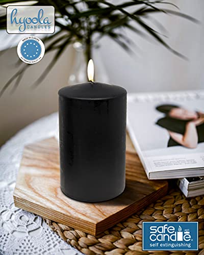 Hyoola Black Pillar Candles 2x3 Inch - 4 Pack Unscented Pillar Candles - European Made