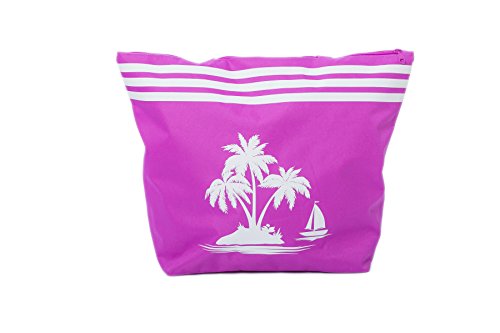 Beach Bag Womens Large Canvas Summer Tote Bags With Zipper Closure 19" x 15" x 6" Palm tree Pattern (Purple)