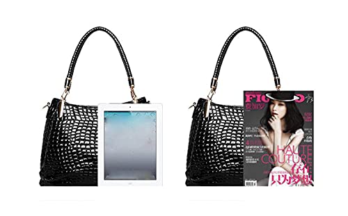 SMALL BLUE Women Synthetic PU Leather Tote Hobo Shoulder Hit the color Crossbody Bag Large capacity Clutches Satchels-Black