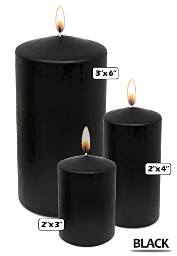 Hyoola Black Pillar Candles 2x3 Inch - 4 Pack Unscented Pillar Candles - European Made