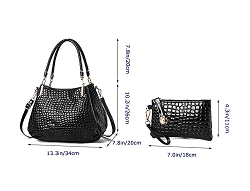 SMALL BLUE Women Synthetic PU Leather Tote Hobo Shoulder Hit the color Crossbody Bag Large capacity Clutches Satchels-Black