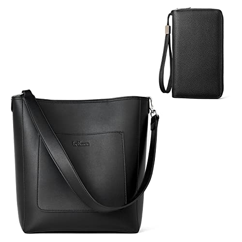 BROMEN Hobo Bags for Women Designer Shoulder Bucket Black and Women Wallets Black Bundle
