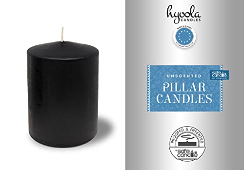 Hyoola Black Pillar Candles 2x3 Inch - 4 Pack Unscented Pillar Candles - European Made