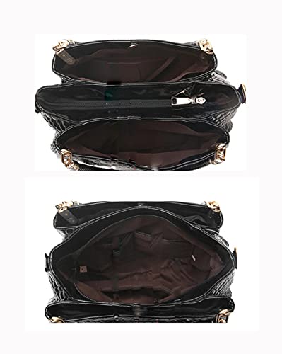 SMALL BLUE Women Synthetic PU Leather Tote Hobo Shoulder Hit the color Crossbody Bag Large capacity Clutches Satchels-Black