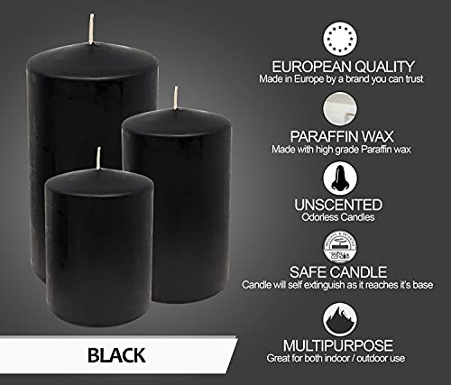 Hyoola Black Pillar Candles 2x3 Inch - 4 Pack Unscented Pillar Candles - European Made