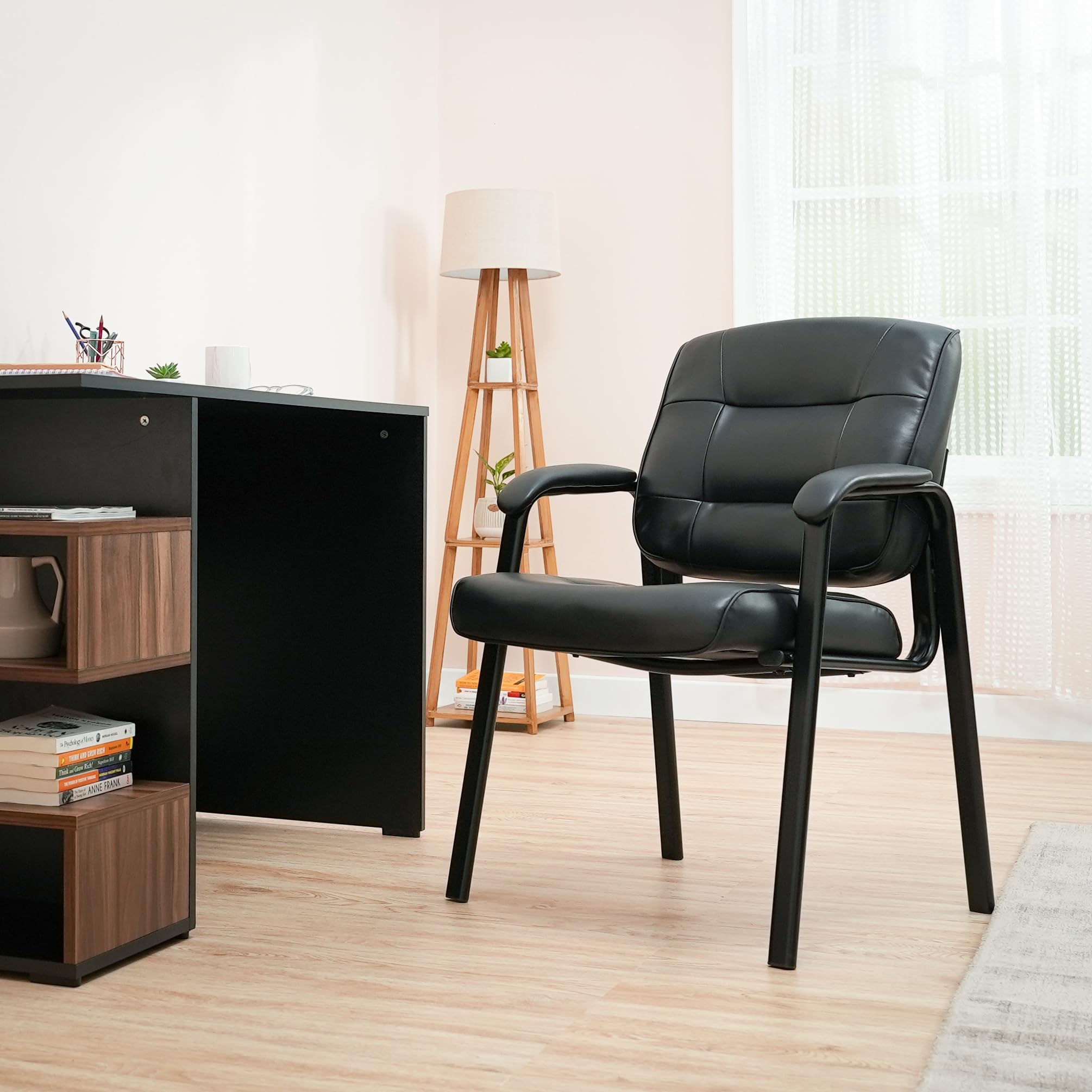 Amazon Basics Classic Faux Leather Office Desk Guest Chair with Metal Frame - Black
