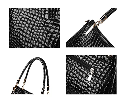 SMALL BLUE Women Synthetic PU Leather Tote Hobo Shoulder Hit the color Crossbody Bag Large capacity Clutches Satchels-Black