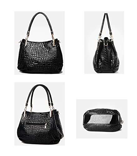 SMALL BLUE Women Synthetic PU Leather Tote Hobo Shoulder Hit the color Crossbody Bag Large capacity Clutches Satchels-Black