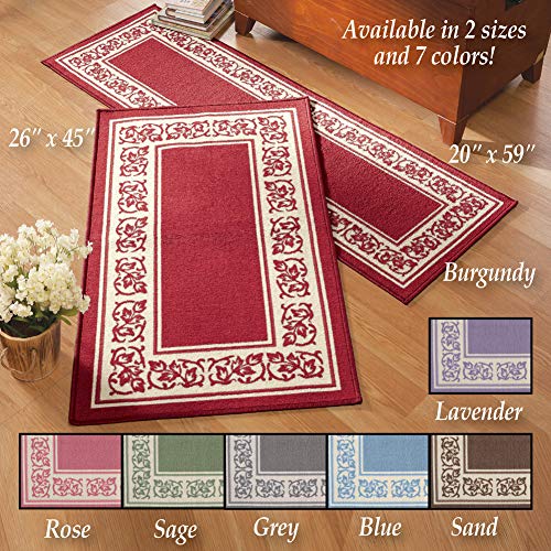 Collections Etc Floral Border Skid-Resistant Accent Rug, Sage, 26 X 45