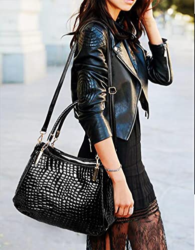 SMALL BLUE Women Synthetic PU Leather Tote Hobo Shoulder Hit the color Crossbody Bag Large capacity Clutches Satchels-Black