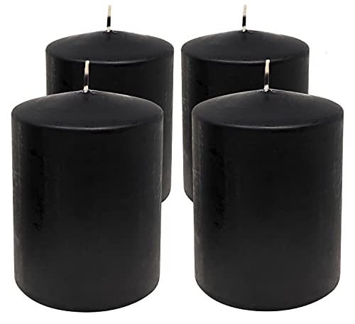 Hyoola Black Pillar Candles 2x3 Inch - 4 Pack Unscented Pillar Candles - European Made