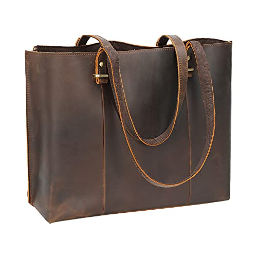 TIDING Vintage Full Grain Leather Tote Shoulder Bag for Women Business Work Satchel Handbag with Top Handles