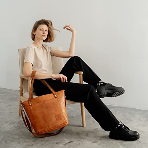 BERLINER BAGS Vintage Leather Shoulder Bag Verona, Large Handbag for Women - Brown