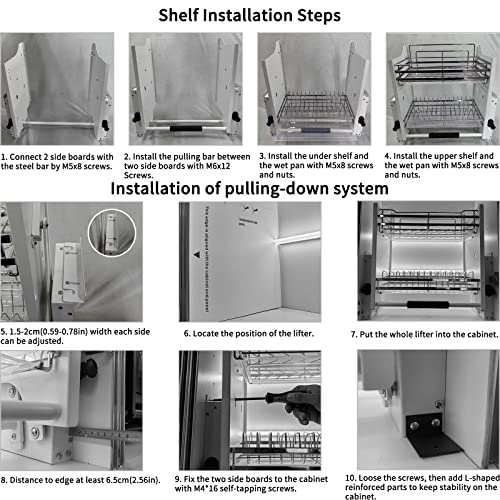 WHIFEA 2 Tier Pull-Out Cabinet Organizer Drop Down Shelf Blind Pull-Down Dish and Spice Rack System Inner Space Saving Plate for Kitchen Appliance Lift Upper Cabinet (for Cabinet Width ≥24'')