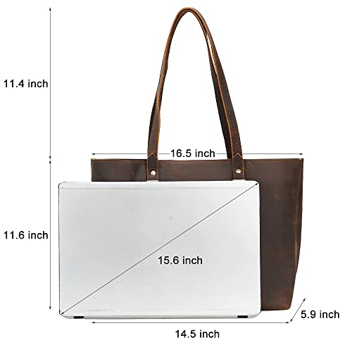 TIDING Vintage Full Grain Leather Tote Shoulder Bag for Women Business Work Satchel Handbag with Top Handles