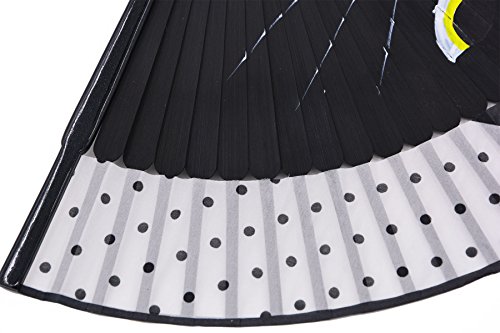 Amajiji Women Lovely Black Cat Folding Silk Fan Handheld Fan for Wedding, Dancing, Church, Party, Gifts (Black)