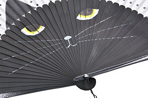 Amajiji Women Lovely Black Cat Folding Silk Fan Handheld Fan for Wedding, Dancing, Church, Party, Gifts (Black)
