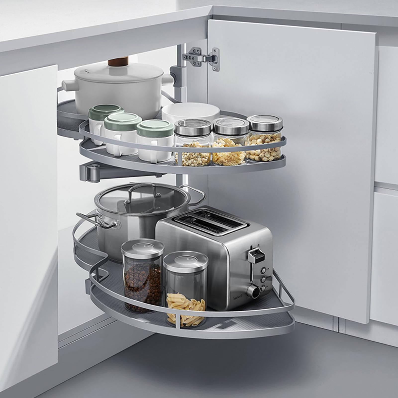 LOVKIT Blind Pull Out Shelf 2 Tier Pull Out Organizer For 36 Inch Blind Corner Cabinetry Double Layer Lazy Susan Rotating Shelves For Under Countertop Space Left Swing Out Tray Black Corner