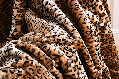 Faux Fur Throw Blanket Leopard Bed Blanket 50"x70" Super Soft Warm Reversible with Flannel Fleece Fuzzy Printed Blanket