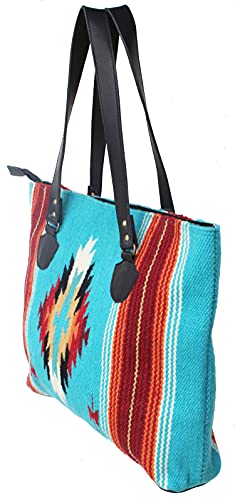 CHALLENGER Women's Handwoven Wool Rodeo Shoulder Handbag Tote Purse Turquoise 103RT11